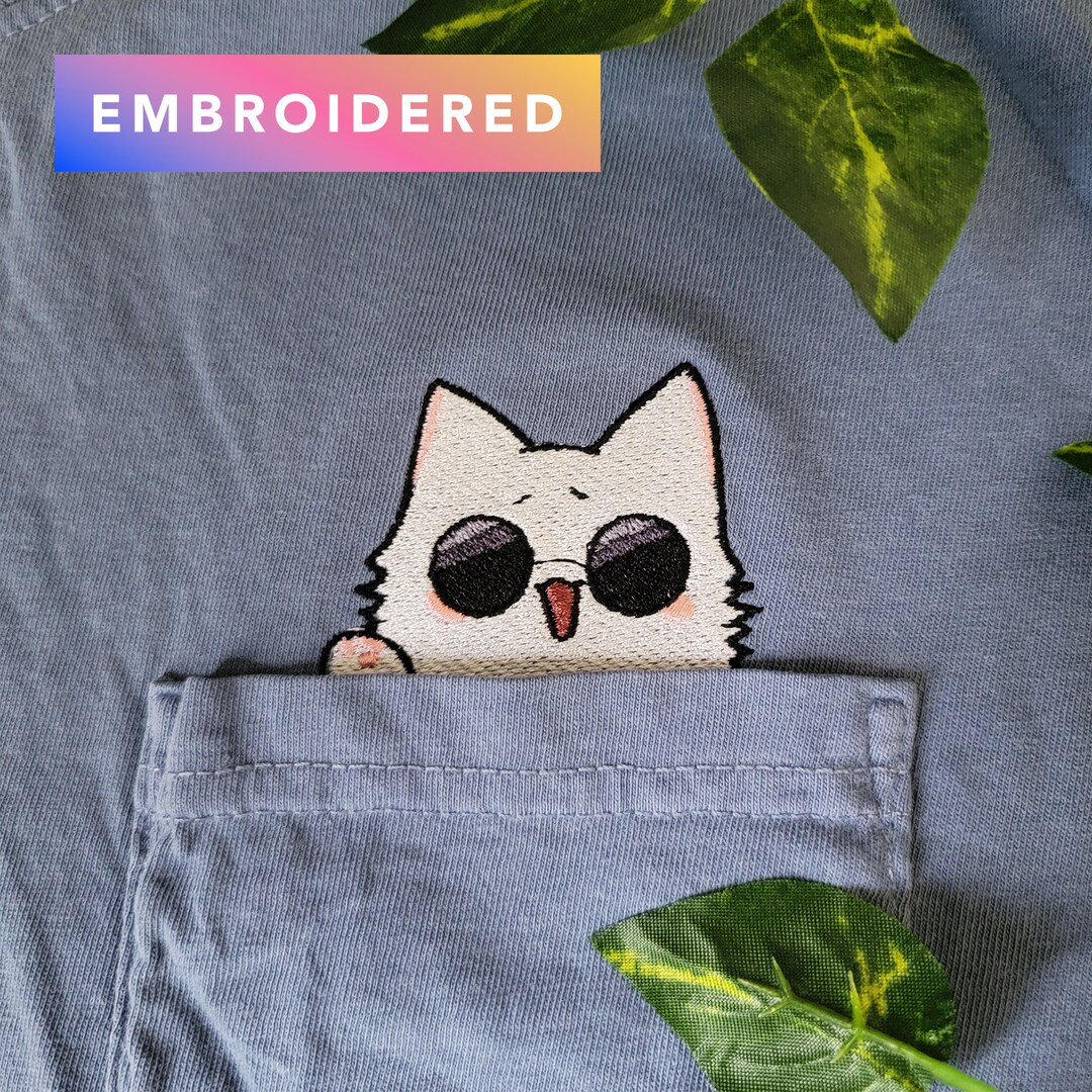 Gojo Cat Pocket Shirt Anime Embroidered Unisex Pocket Tee Satoru Gojo ...