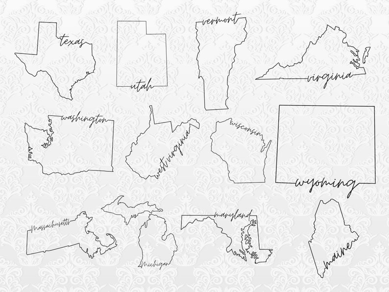 Complete 50 US States Outline Bundle | Png, SVG, JPEG Files | Cricut ...