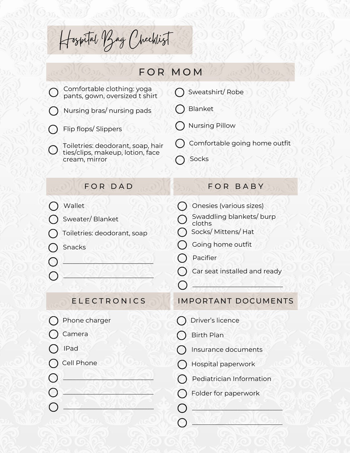 Hospital Bag Checklist for Expectant Mothers | Essential Birth ...