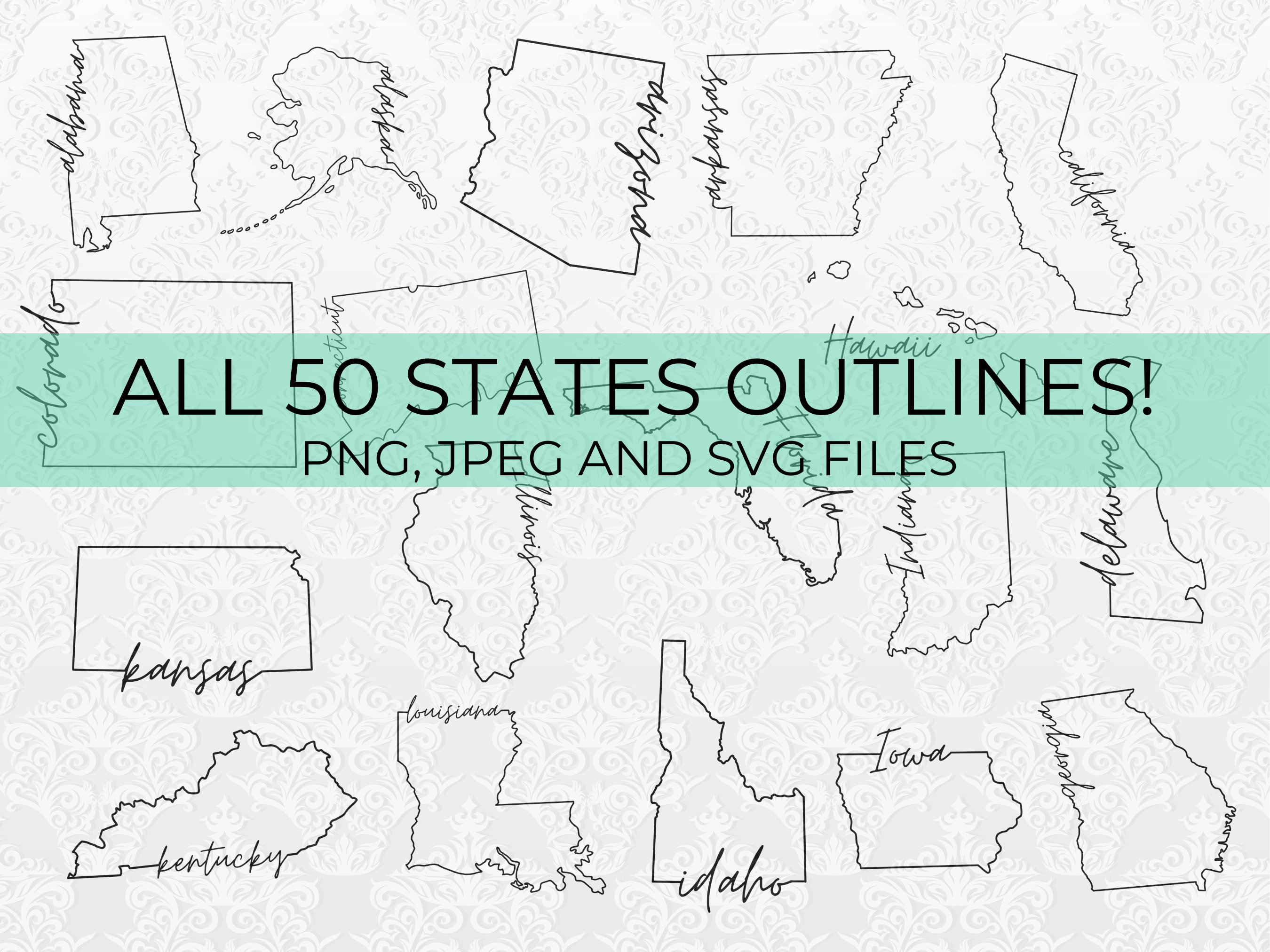 Complete 50 US States Outline Bundle | Png, SVG, JPEG Files | Cricut ...