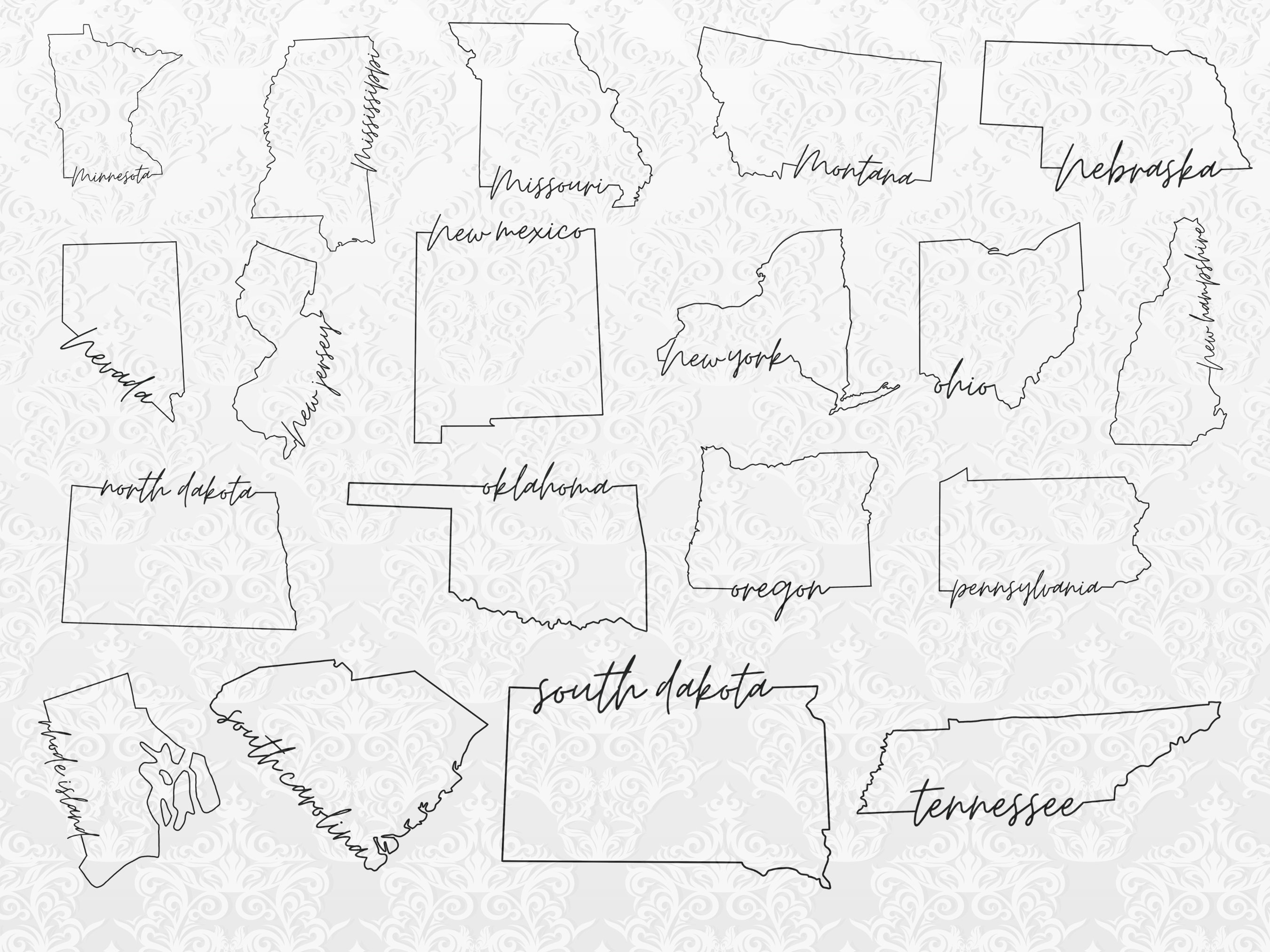Complete 50 US States Outline Bundle | Png, SVG, JPEG Files | Cricut ...