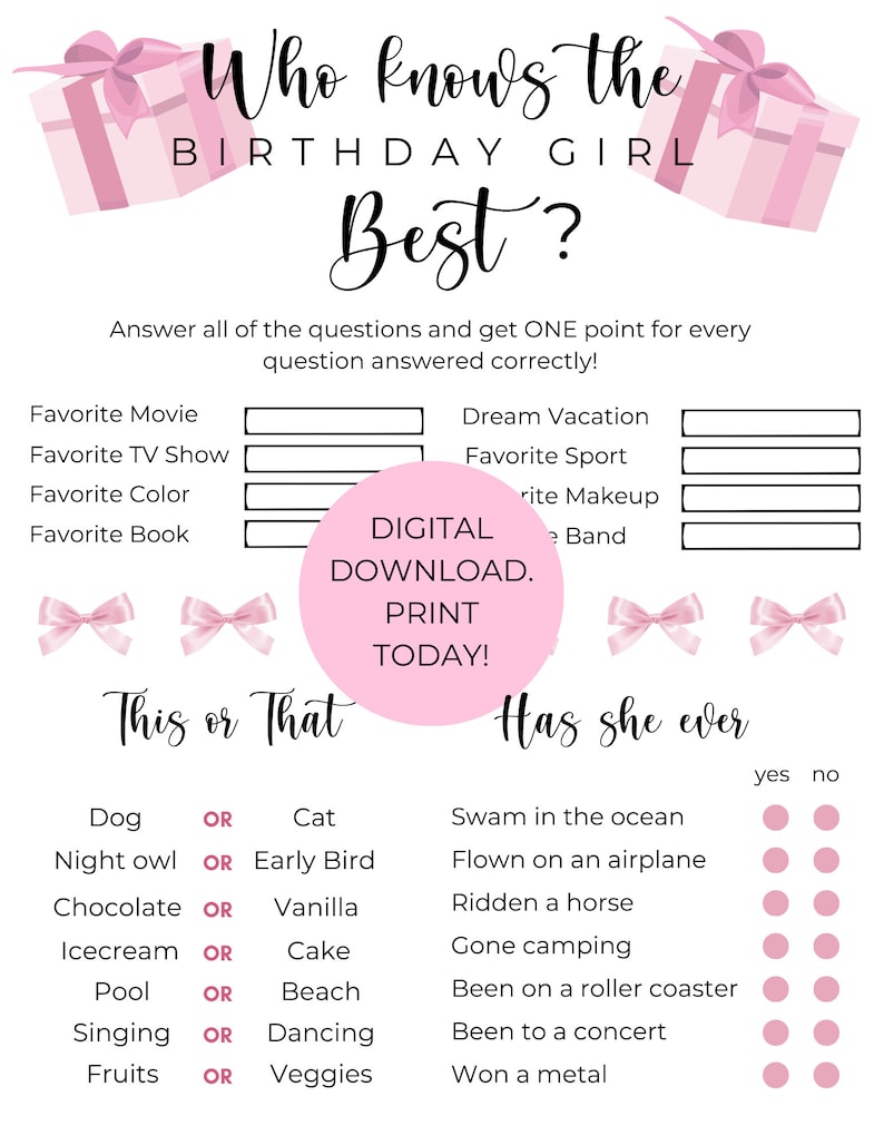 Who Knows the Birthday Girl Best? | Tween/teen Party Quiz Game ...