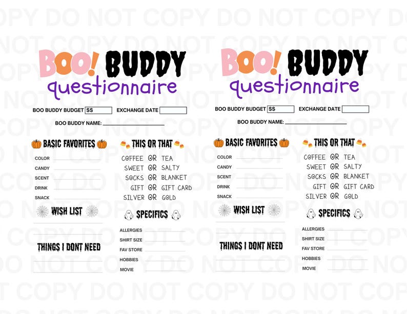 Boo Buddy Questionnaire | Halloween Secret Santa Game | Digital ...