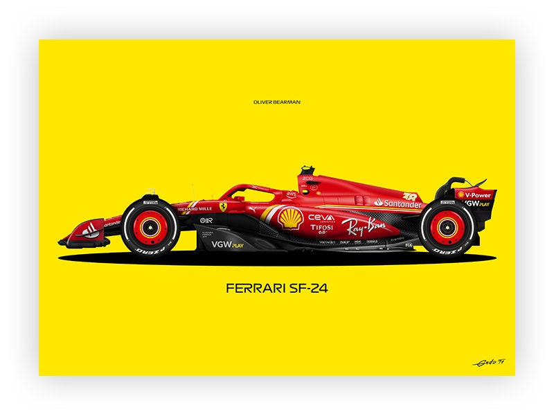 F1 Ferrari SF-24, Oliver Bearman Car 2024 - Vector Illustration Style ...