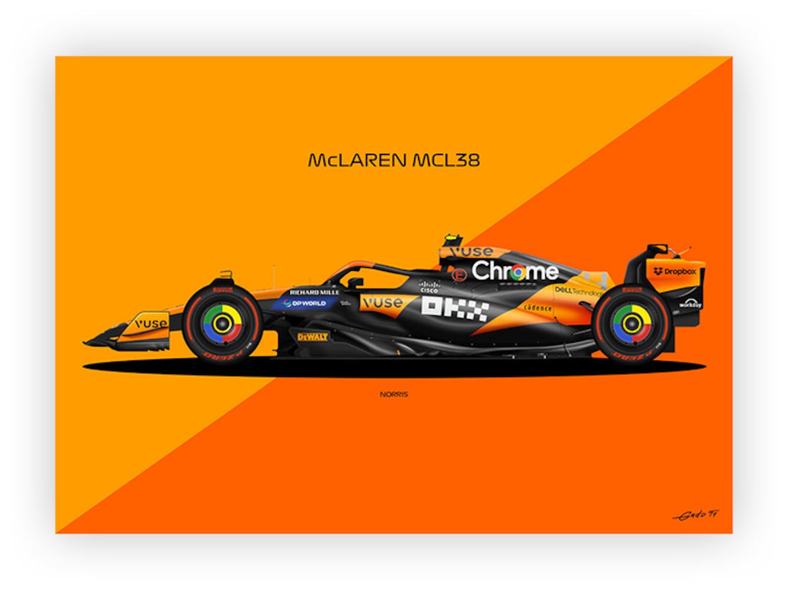 F1 Mclaren MCL38, Lando Norris Car 2024 - Vector Illustration Style ...