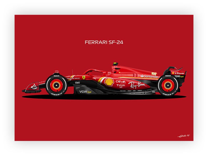 F1 Ferrari SF-24, Oliver Bearman Car 2024 - Vector Illustration Style ...