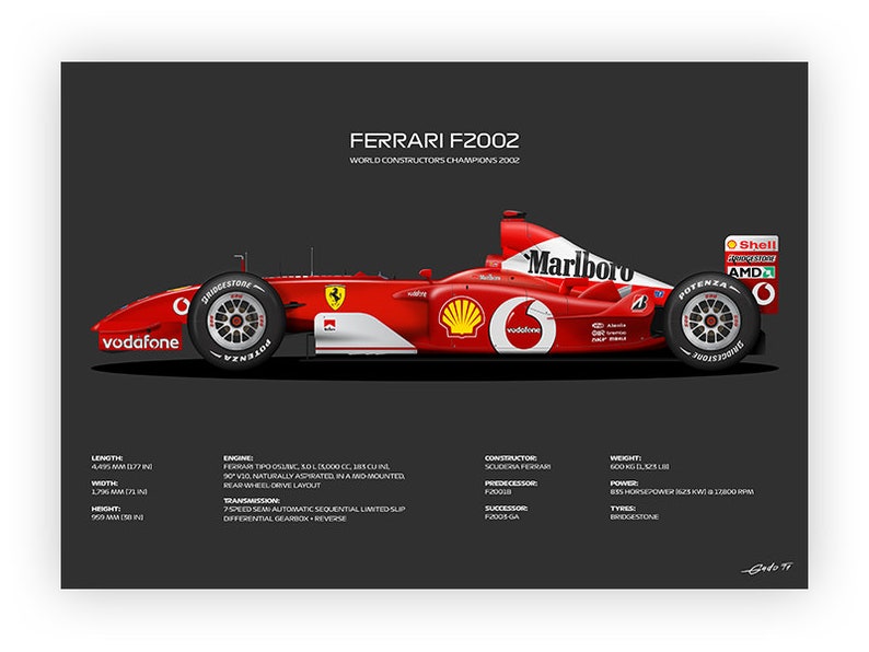 F1 Ferrari F2002, Michael Schumacher Car, World Champion 2002 Vector ...