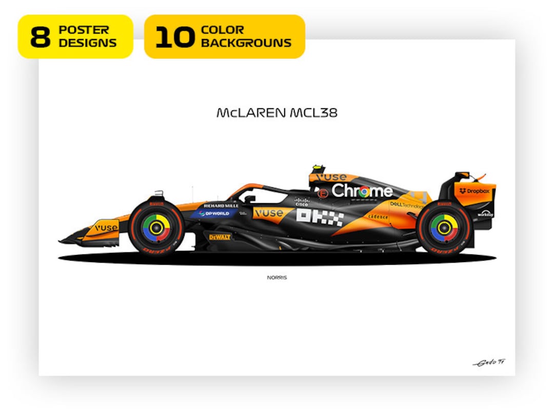 F1 Mclaren MCL38, Lando Norris Car 2024 Vector Illustration Poster, 40 ...