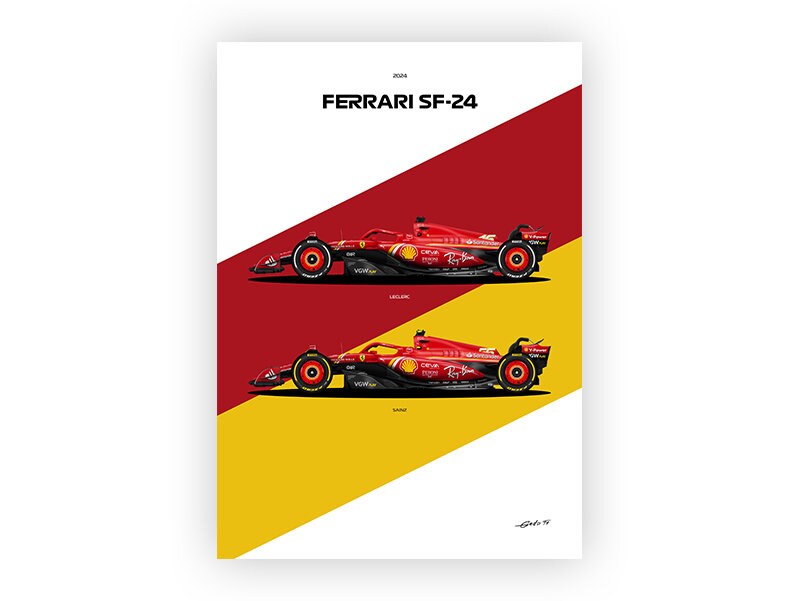 Ferrari SF-24 Poster: Leclerc & Sainz, Vector Illustration (16 Variants ...