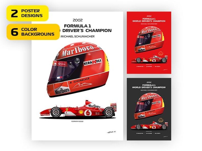 Michael Schumacher Ferrari F2002 Poster: 2002 World Champion Art - Etsy