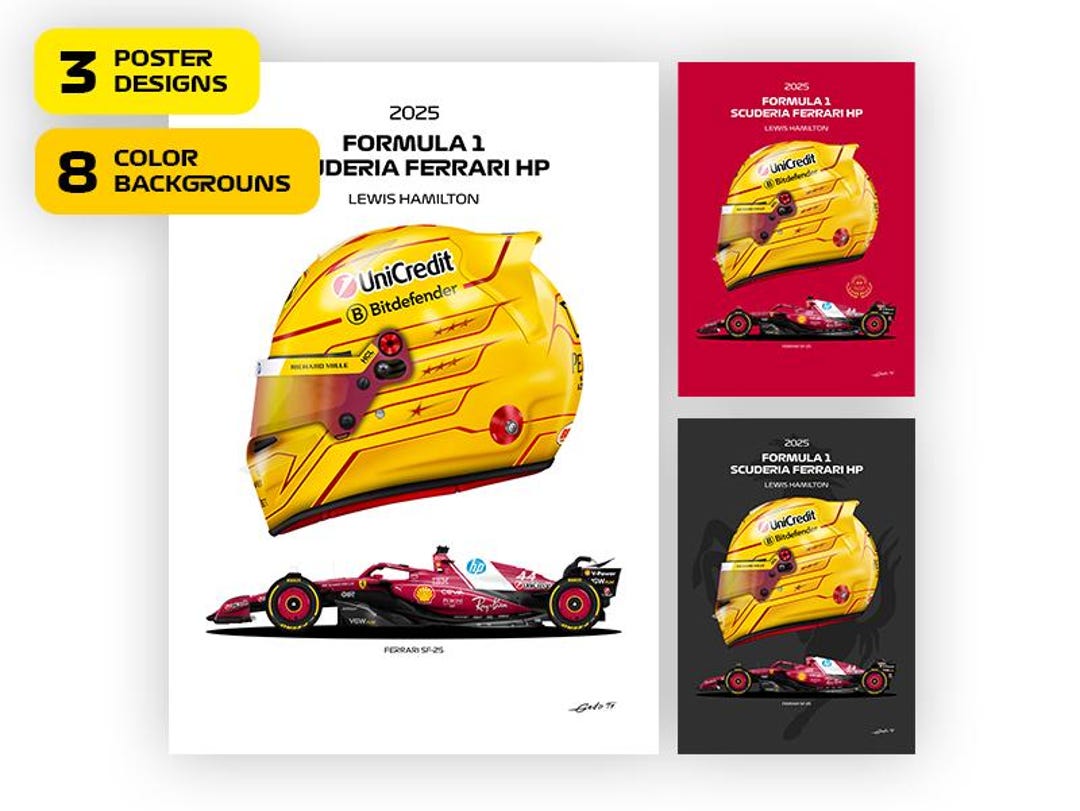 Ferrari SF-25 & Lewis Hamilton Poster: Vector Illustration Art - Etsy