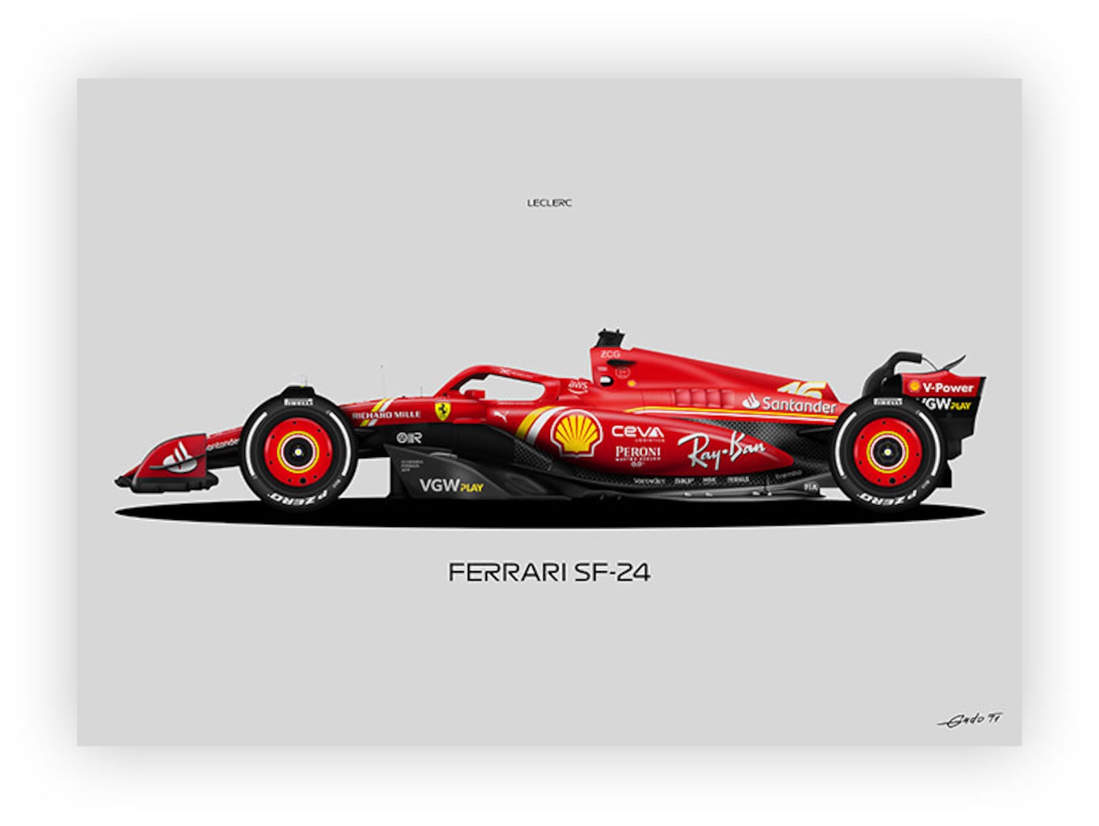 F1 Ferrari SF-24, Charles Leclerc Car 2024 - Vector Illustration Style ...