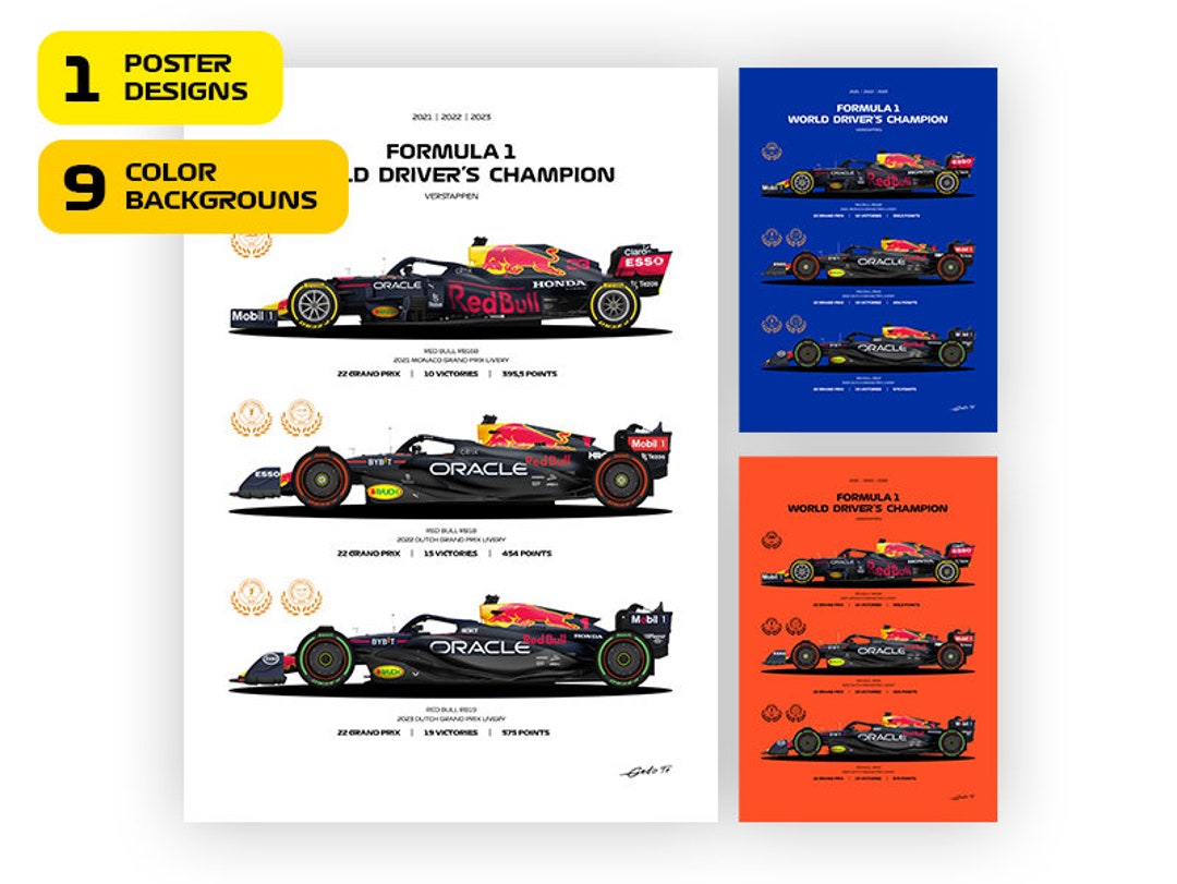 F1 Red Bull RB16B, RB18, RB19, Max Verstappen Car, 3 Times World ...