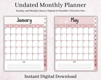 Digital Planner, Pink Undated Digital Planner, Pink Digital Planner ...