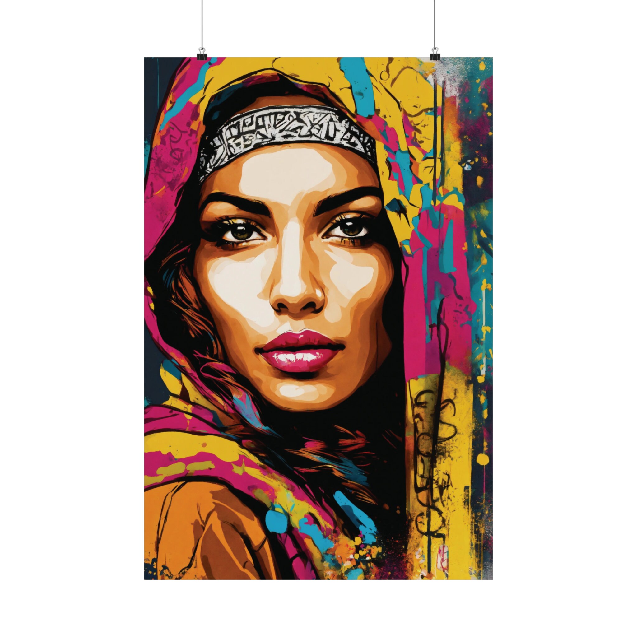 Striking 24x36 Urban Chic Pop Art Poster Middle Eastern Woman Portrait ...