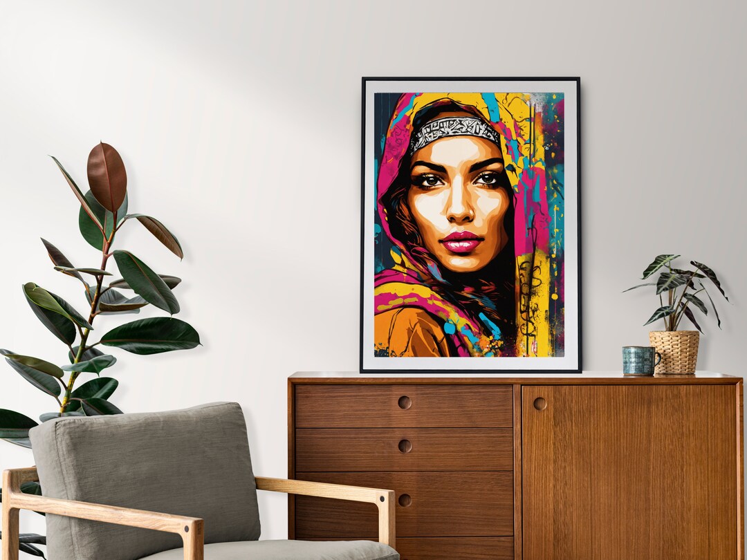 Striking 24x36 Urban Chic Pop Art Poster Middle Eastern Woman Portrait ...