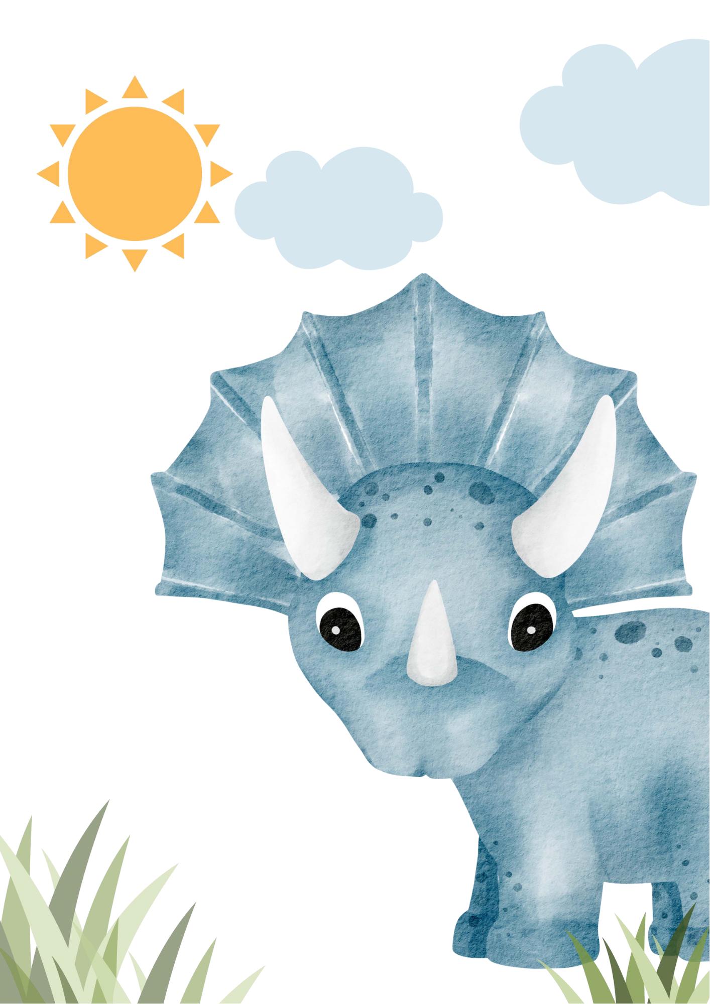 Blue Dinosaur, Kids Artwork, Nursery, Children's Room - Etsy