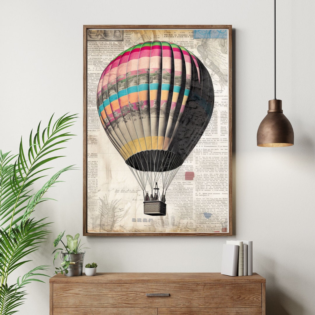 Vintage Hot Air Balloon Print Printable Hot Air Balloon Vintage Art ...