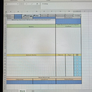 Meeting Notes Excel Template - Etsy