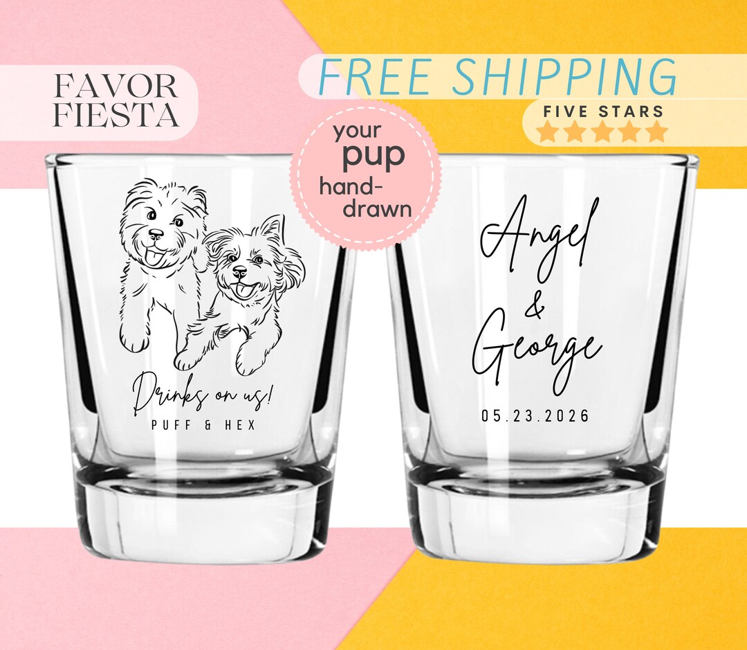 Custom Pet Line Art Wedding Shot Glasses: Frosted Favors - Etsy