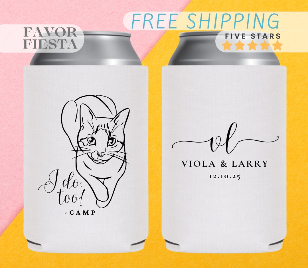 Personalized Cat Drawing Wedding Can Coolers: Custom Party Favors - Etsy