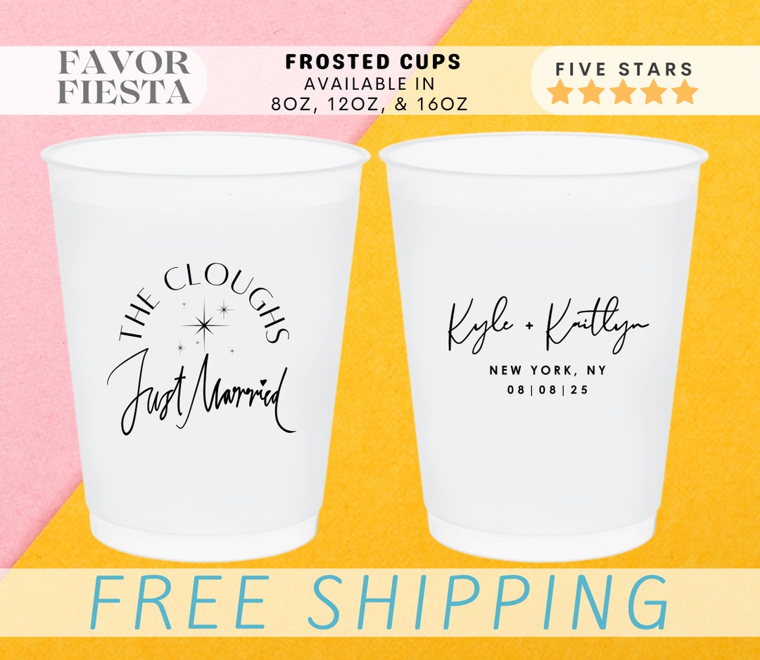 Custom Just Married Frosted Cups | Personalized Wedding Cups With Last ...