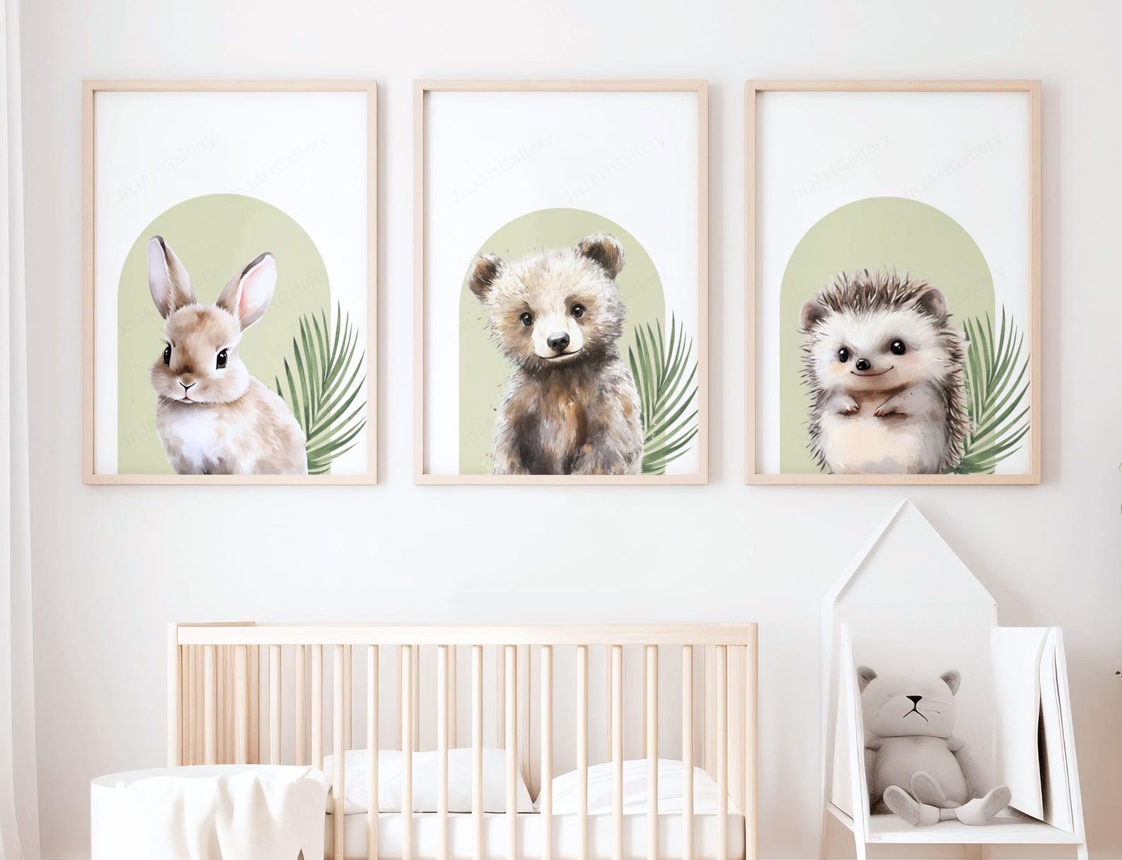Woodland Nursery Prints: Watercolor Animals, Muted Green Decor (set of ...
