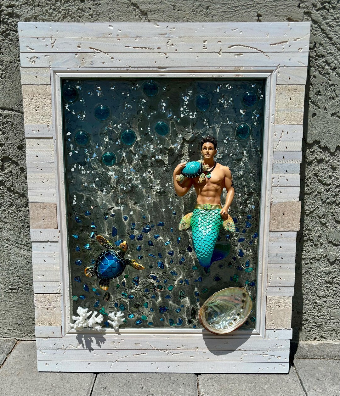 Mermaid/merman With Sea Turtle. Coastal/beach Decor - Etsy