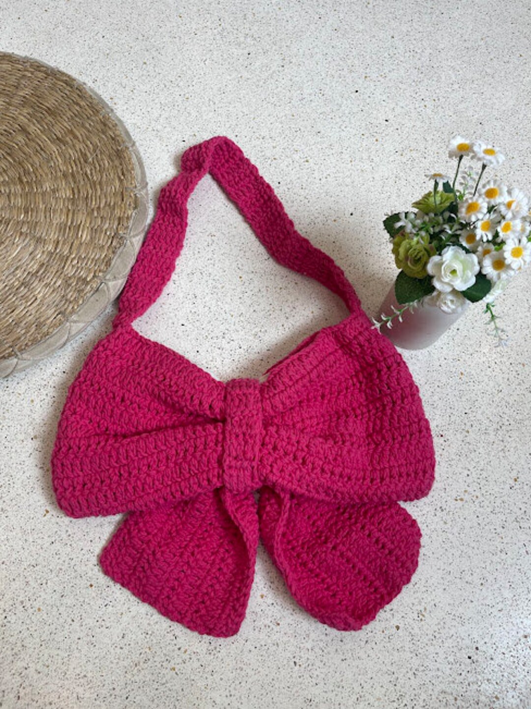 Pink Crochet Bow Bag, Coquette Style Handmade Accessory - Etsy