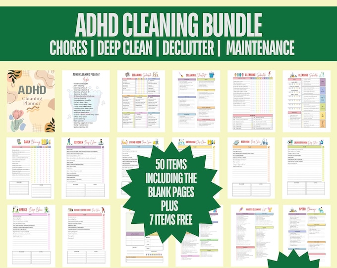 Editable ADHD Cleaning Checklist Bundle, ADHD Cleaning Planner, ADHD ...