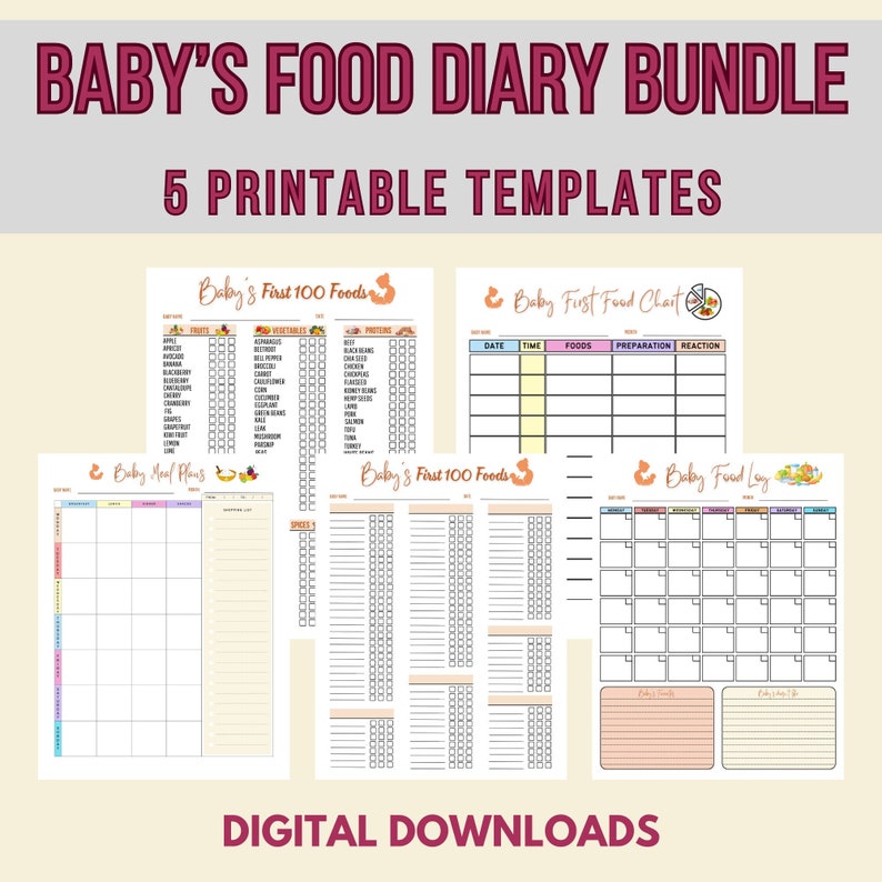 Baby Food Tracker Printable BUNDLE, Baby Meal Planner, Printable Food ...