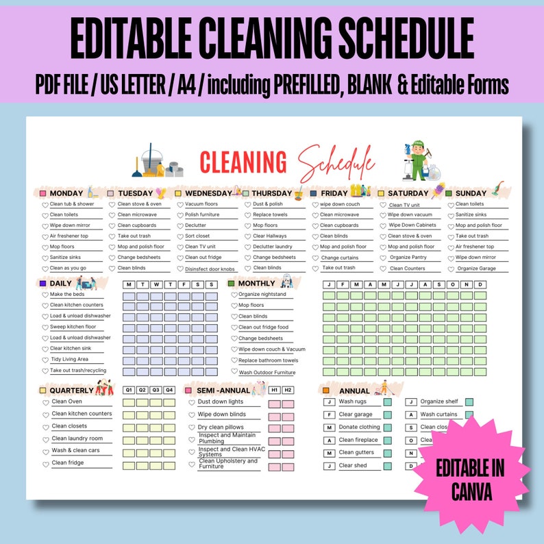 EDITABLE Cleaning Planner, Cleaning Checklist, Family Kids Chore Chart ...