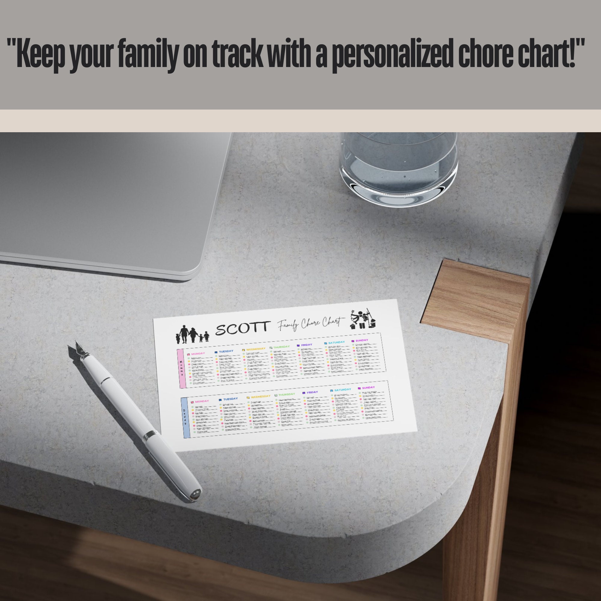 Editable Family Chore Chart, Family Planner Printable, Weekly Family ...
