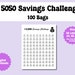 5050 Money Savings Printable Challenge, Savings Tracker Printables, 100 ...