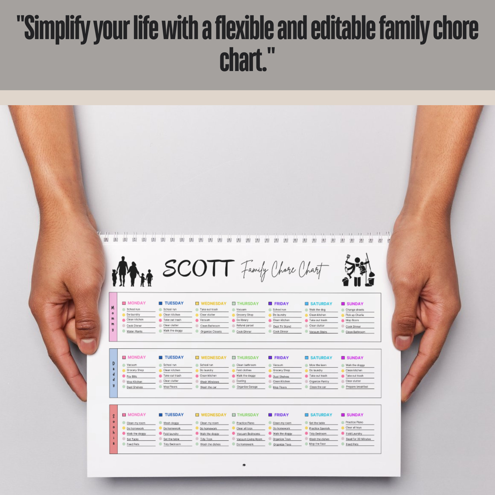 Editable Family Chore Chart, Family Planner Printable, Weekly Family ...