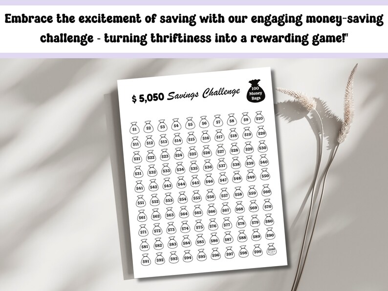 5050 Money Savings Printable Challenge, Savings Tracker Printables, 100 ...