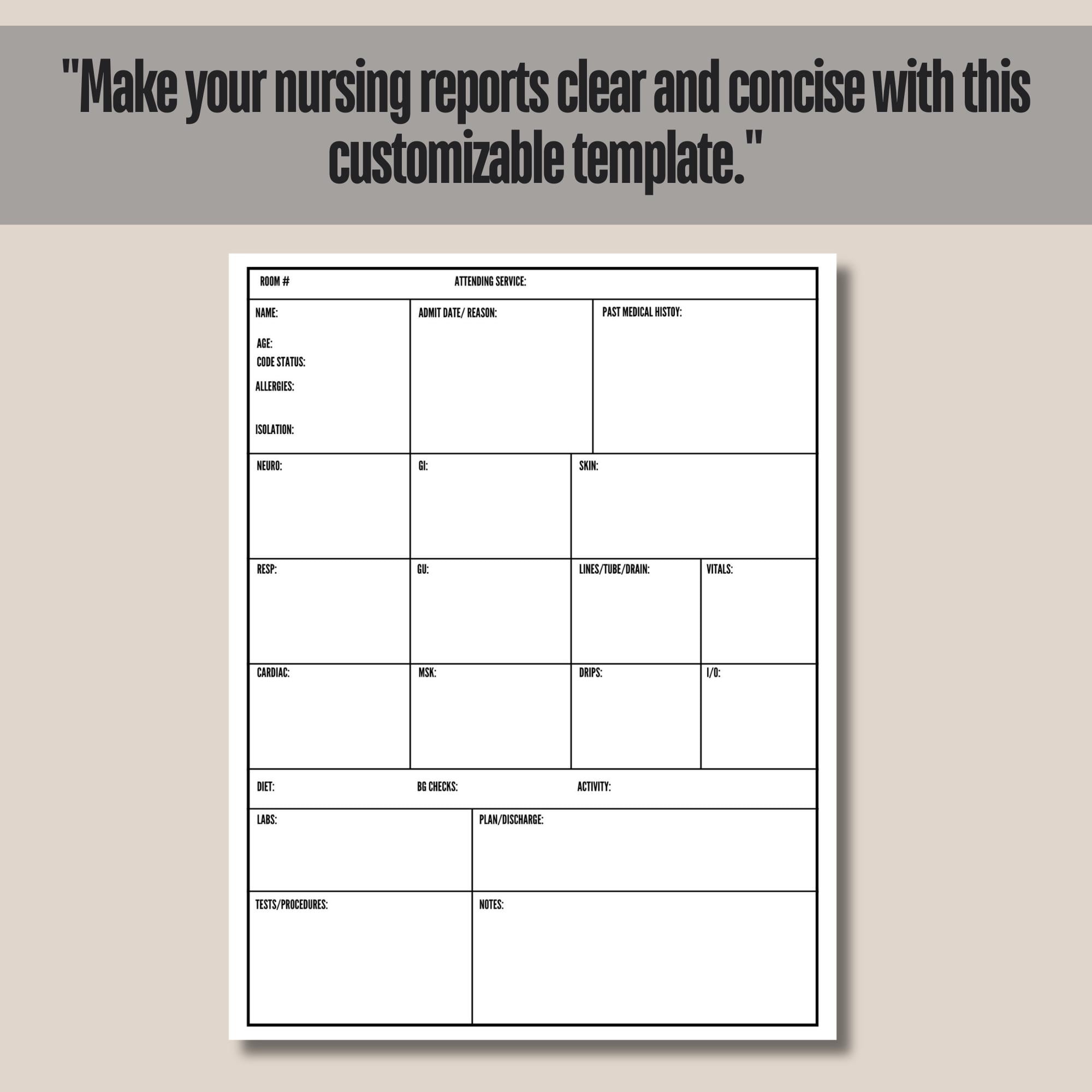 Editable Nursing Report Sheet, Registered Patient Report Sheet, Med ...