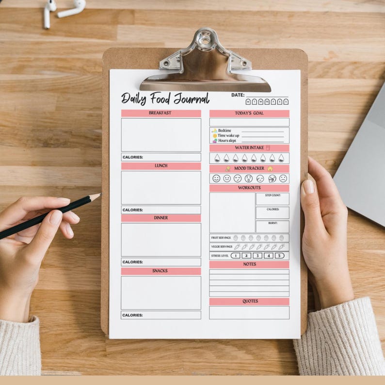 Daily Food Journal, Weekly Planner, Minimalist Daily Calorie Tracker ...