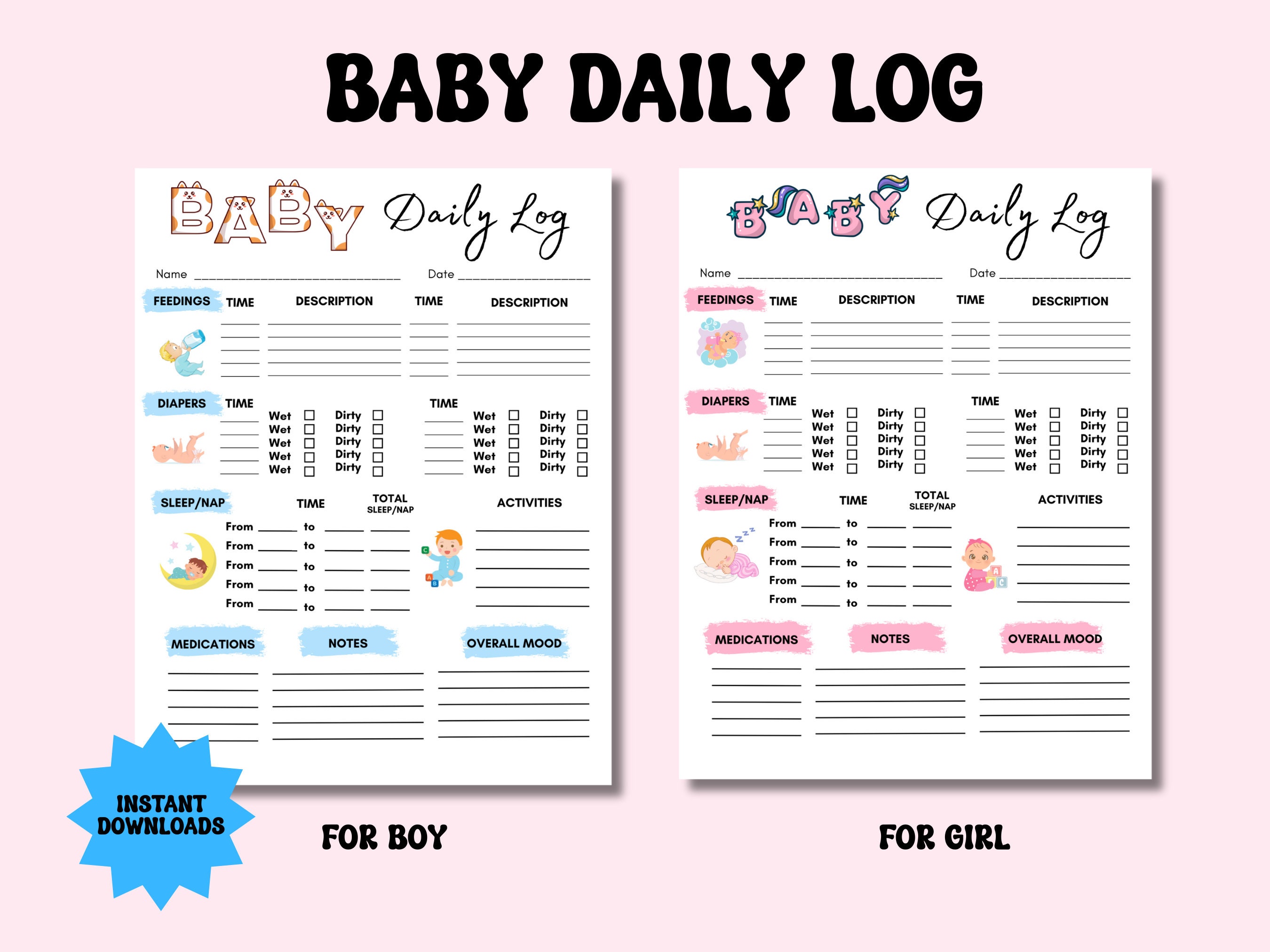 Baby Daily Log, Baby Daily Log Tracker, Baby Care Log, Newborn Log ...