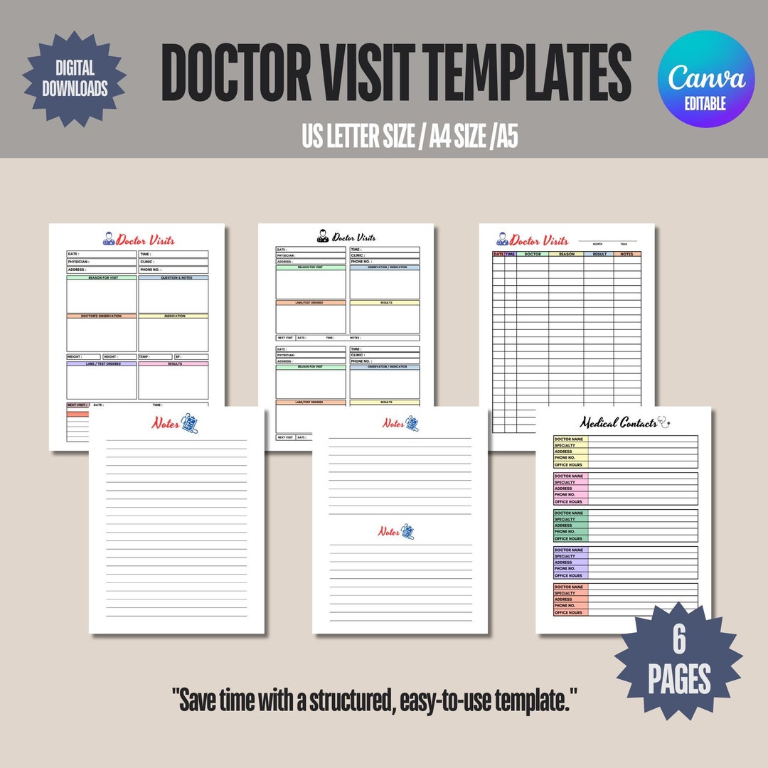 Doctor Visit Tracker, Medical Record Tracker, Printable Medical Record ...