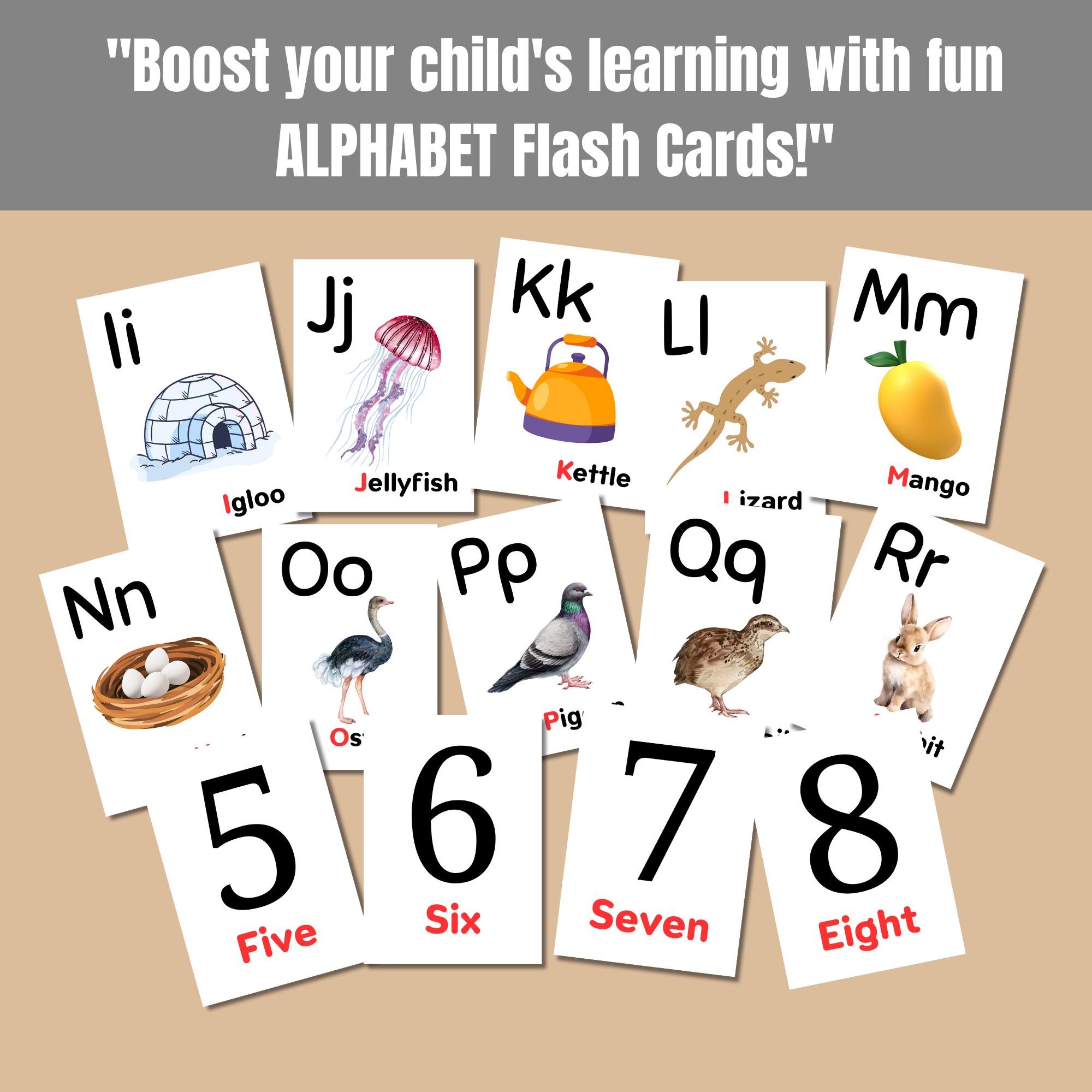 Printable Alphabet Flash Cards, Toddlers Preschool Early Learning ...