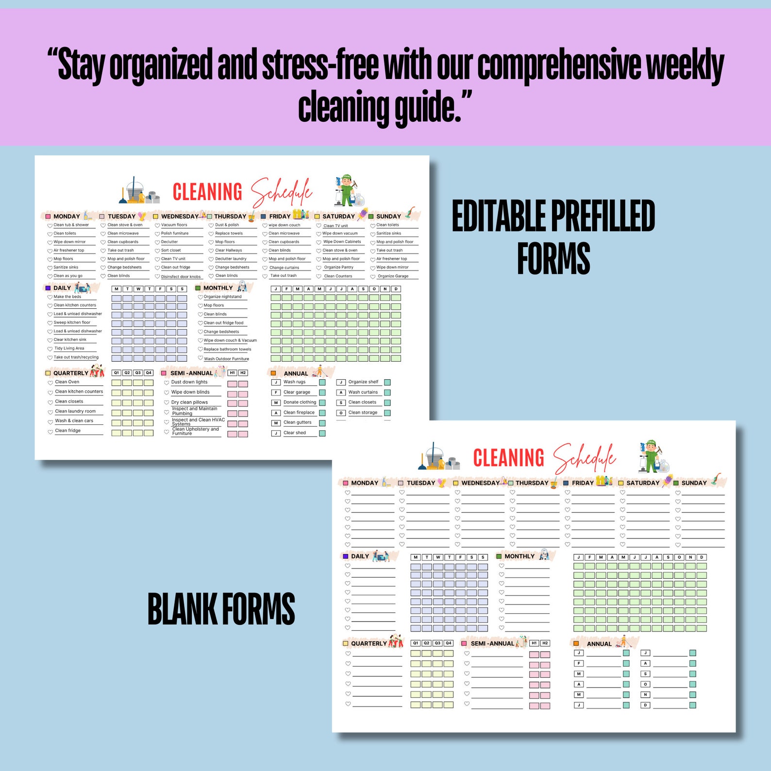 EDITABLE Cleaning Planner, Cleaning Checklist, Family Kids Chore Chart ...