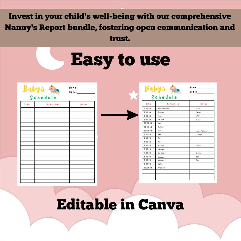 Editable Baby Schedule With Babysitting Notes, Childcare Organizer ...