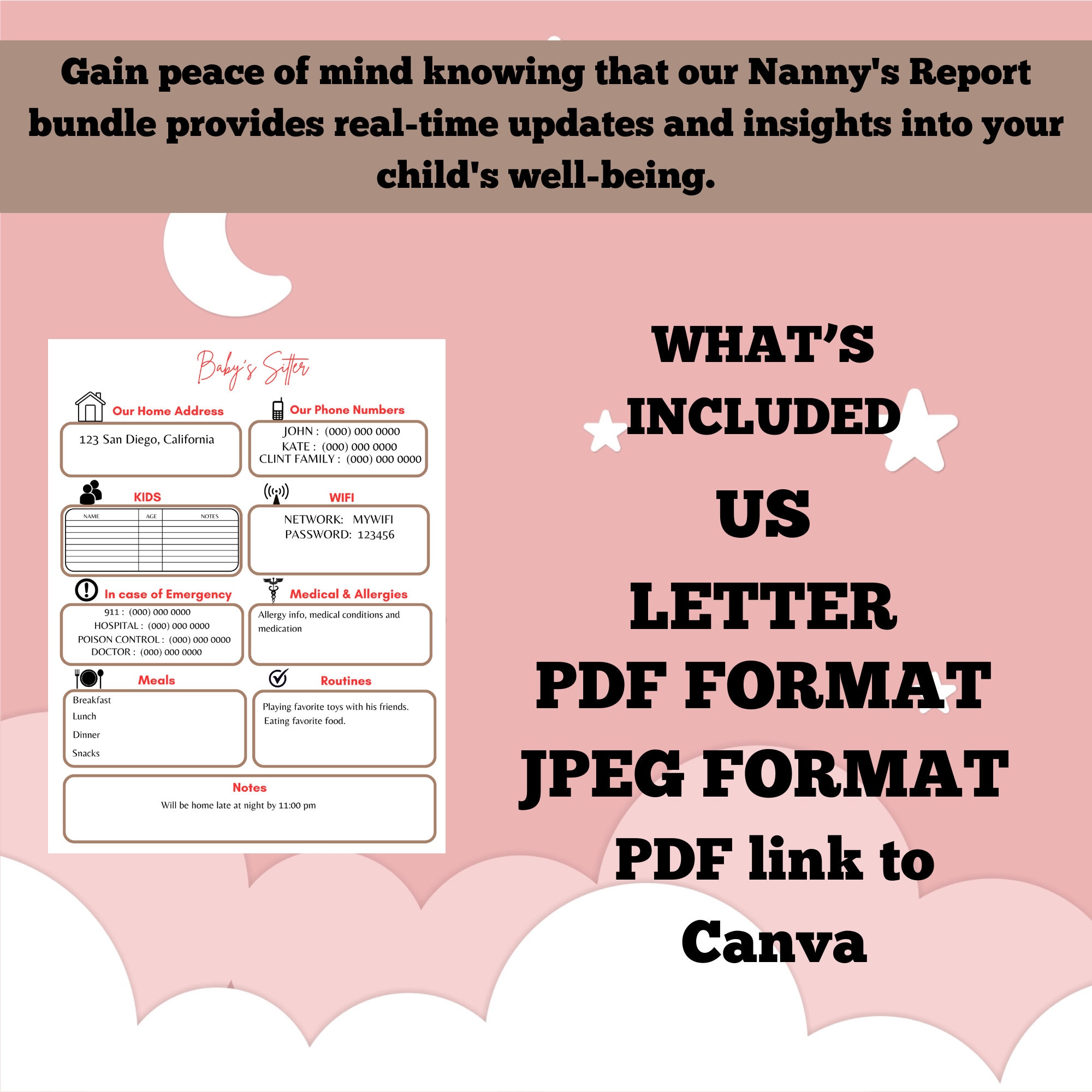 Editable Baby Schedule With Babysitting Notes, Childcare Organizer ...