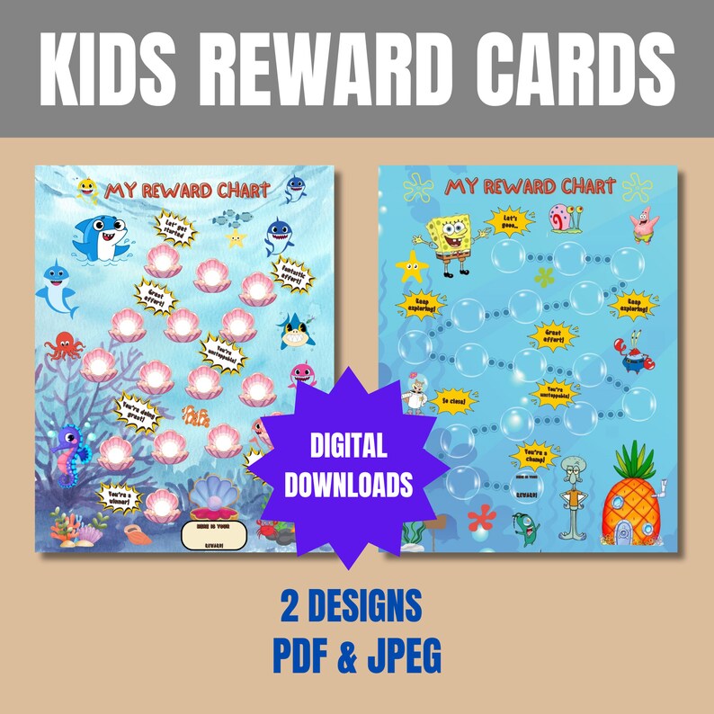 Reward Chart for Kids, Shark Chore Chart, Behavior Chart, Printable ...