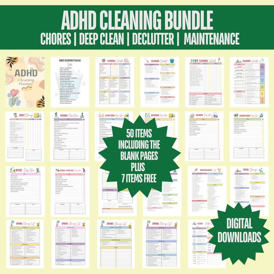 Editable ADHD Cleaning Checklist Bundle, ADHD Chore Chart, Deep ...