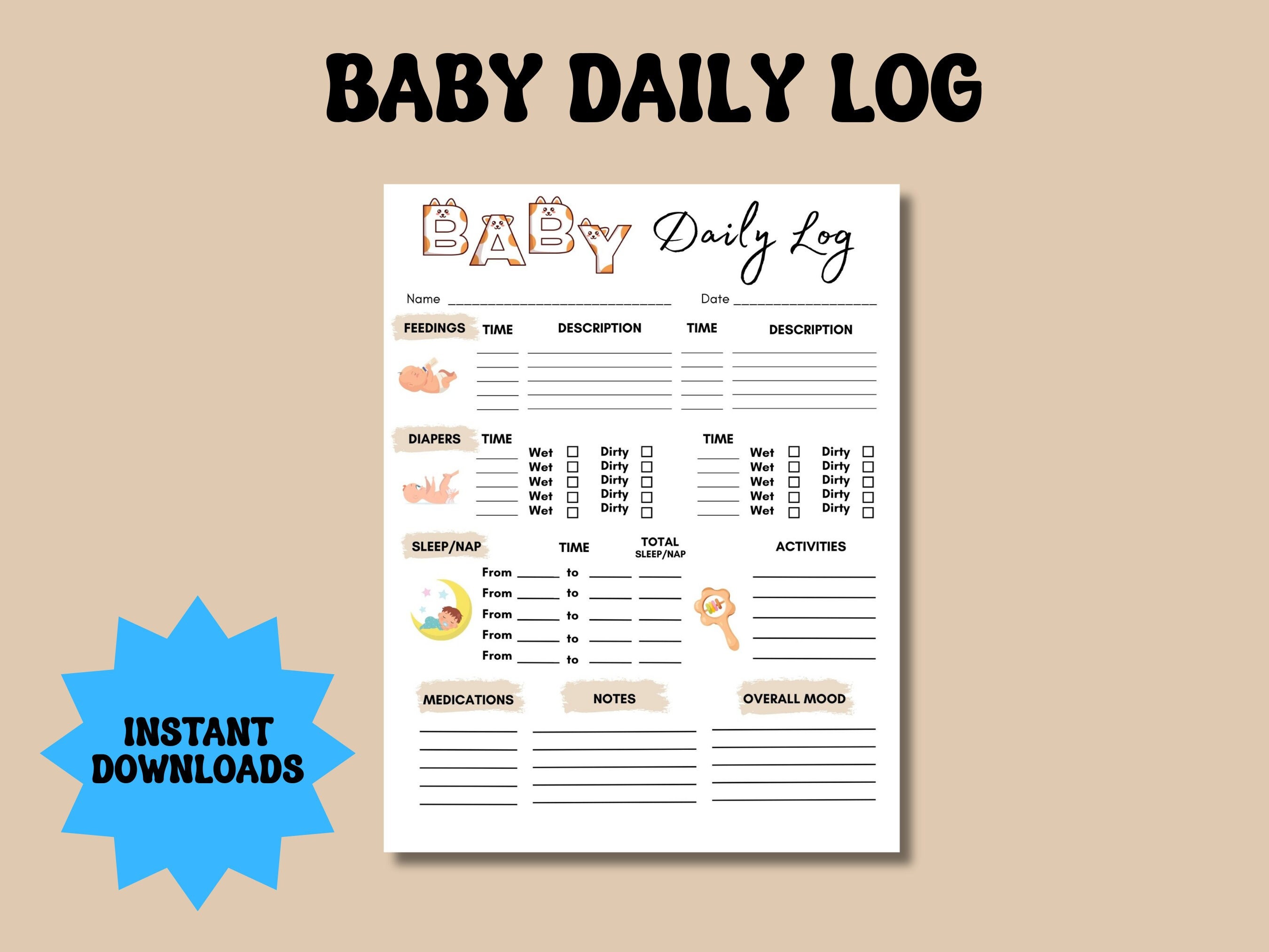 Baby Daily Log, Baby Daily Log Tracker, Baby Care Log, Newborn Log ...