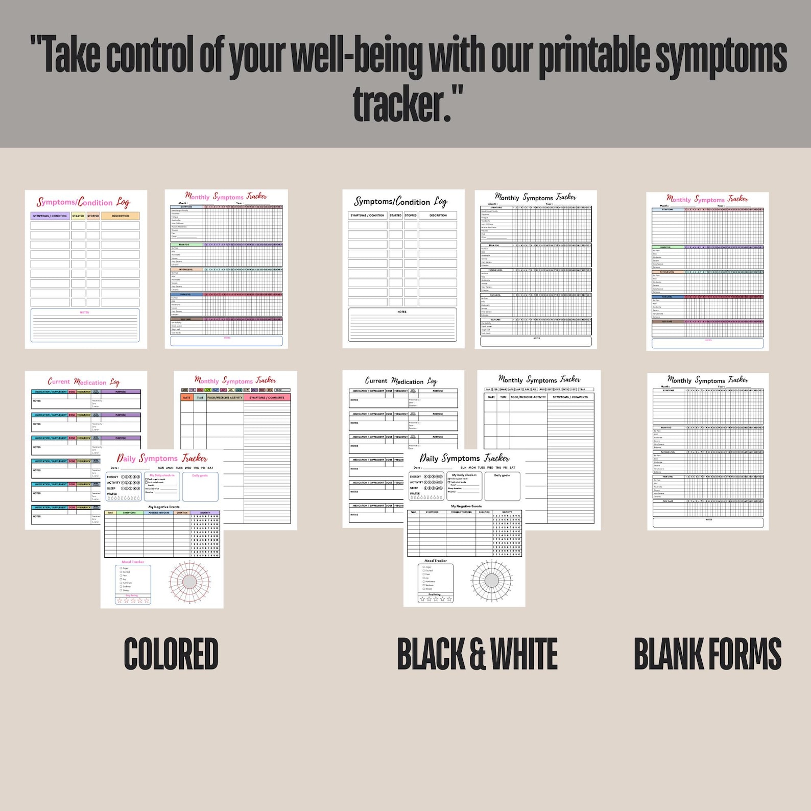 Symptom Tracker Printable, Chronic Illness Printable, Monthly Wellness ...