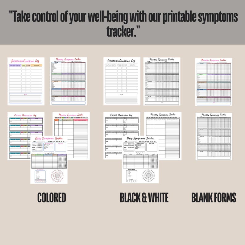 Symptom Tracker Printable, Chronic Illness Printable, Monthly Wellness ...