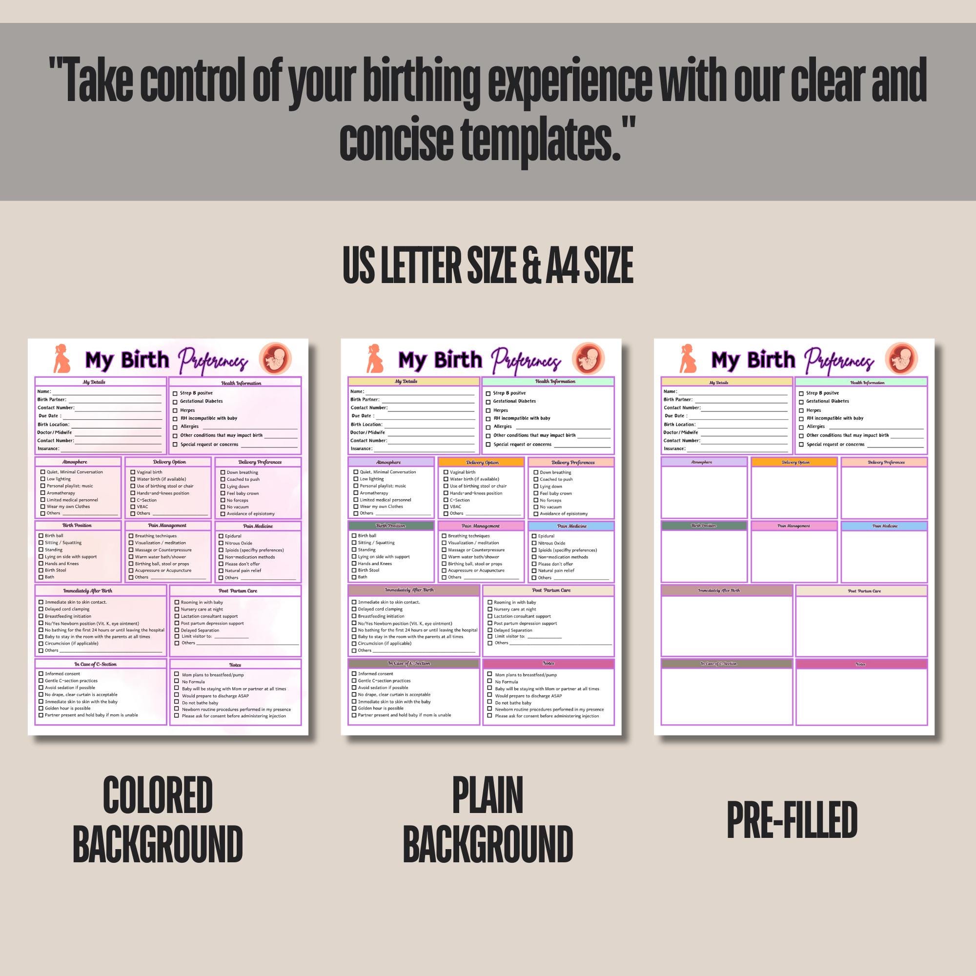 Birth Preferences Template, Birth Plan Template, Visual Birth Plan ...